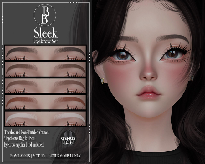 Second Life Marketplace - BB ~ Sleek Eyebrows Set (Genus Morphtoon) Updated