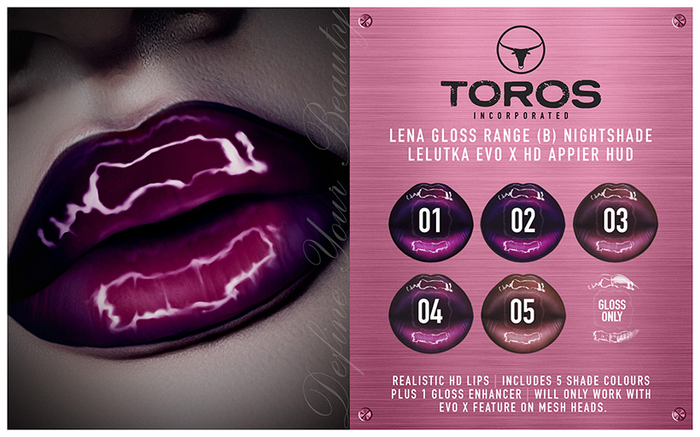 Second Life Marketplace - [TOROS] HD Lips Lena Gloss B- Nightshade