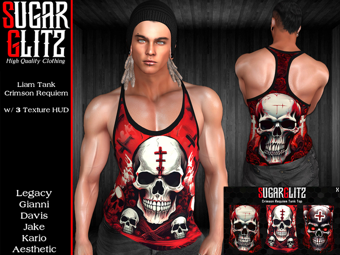 Second Life Marketplace - [SugarGlitz] Liam Crimson Requiem Tank Top