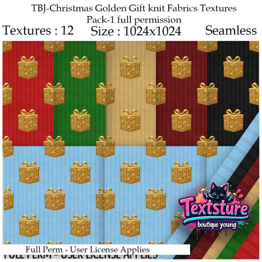 Second Life Marketplace - TBJ-Christmas Golden Gift knit Fabrics ...