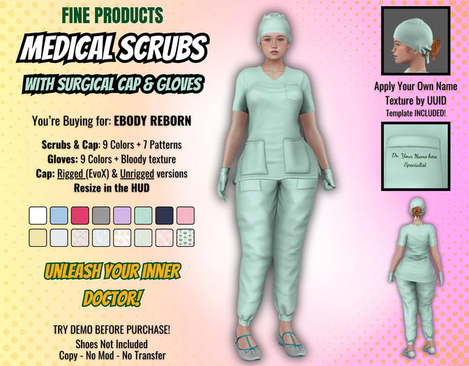 Second Life Marketplace - FP - Female Medical Scrubs With Surgical Cap ...
