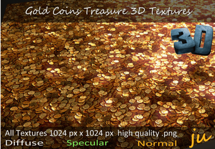 Second Life Marketplace - JU Gold Coins Treasure 3D Textures Full Perm