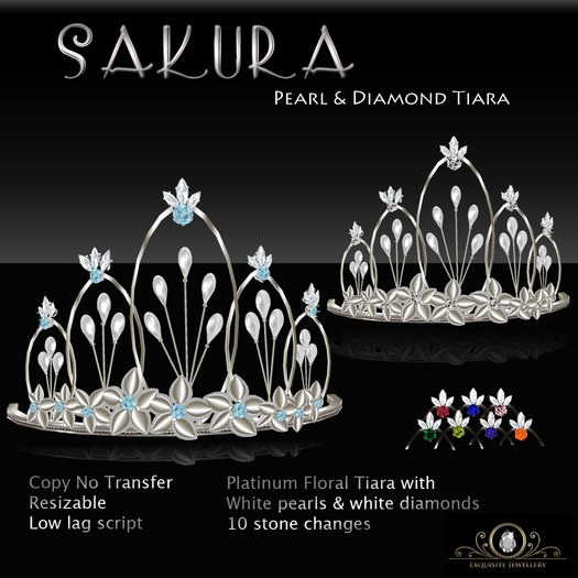 Second Life Marketplace - Exquisite Sakura Platinum Pearl & Diamond Tiara