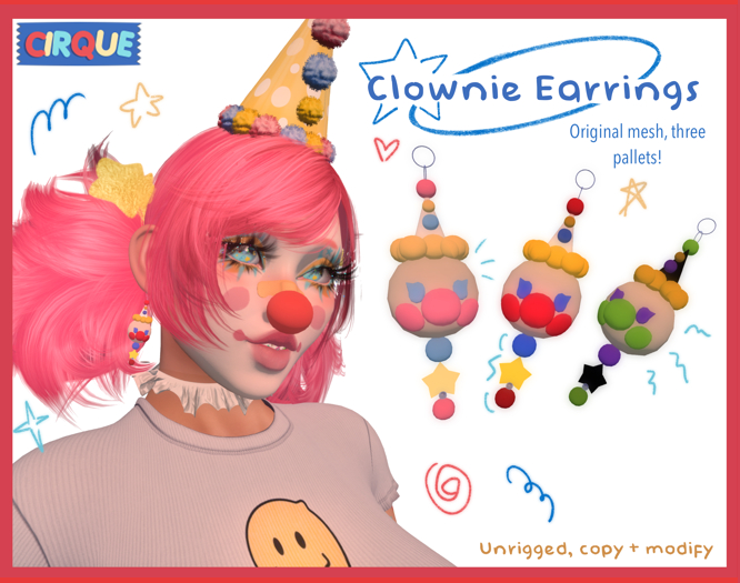 Second Life Marketplace - CIRQUE - Clownie Earrings (ADD ME)