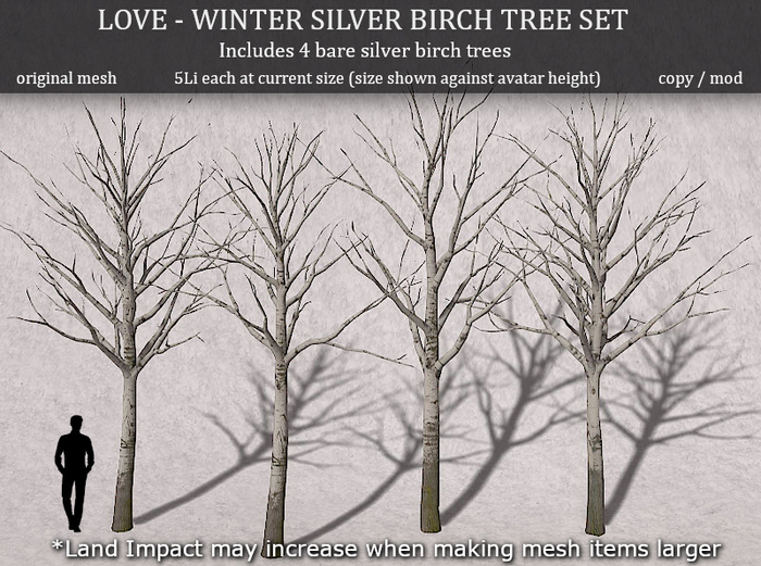 Second Life Marketplace - LOVE SUPERSTORE - WINTER SILVER BIRCH TREE SET