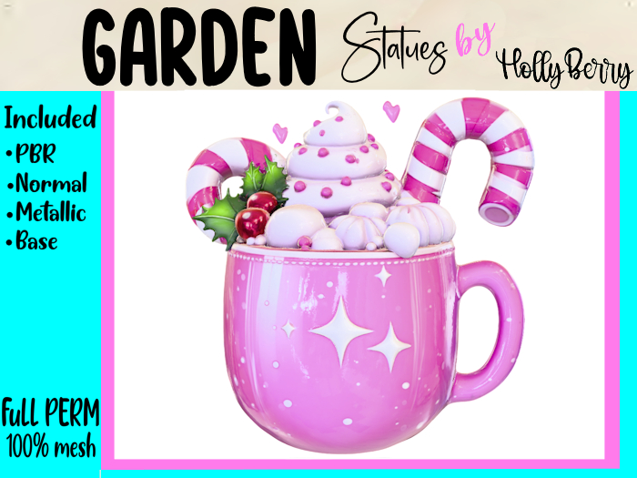 Second Life Marketplace - HB: Pink Candy Cane Cocoa Mug FuLL PERM