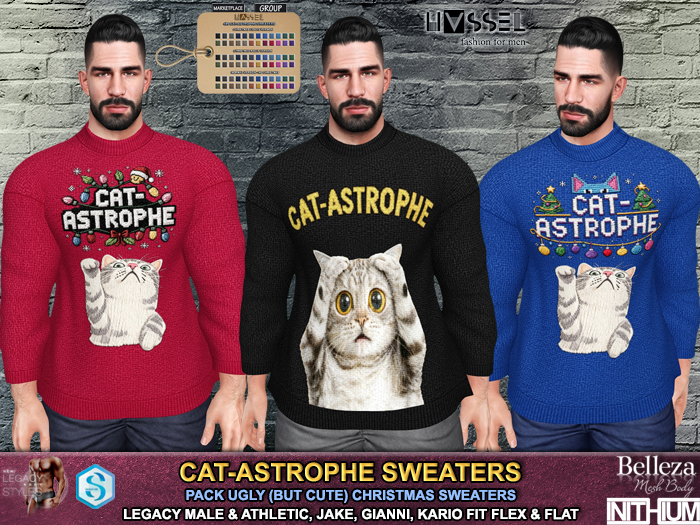 Second Life Marketplace - HASSEL PACK CAT-ASTROPHE MEN UGLY CHRISTMAS ...