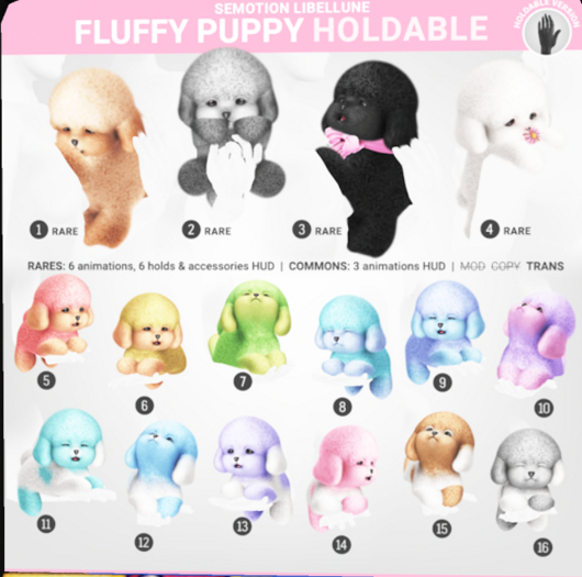 Second Life Marketplace - 1. SEmotion Libellune Fluffy Puppy Holdable RARE