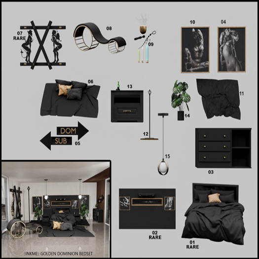 Second Life Marketplace - 09 ::InkMe:: Golden Dominion Bedset