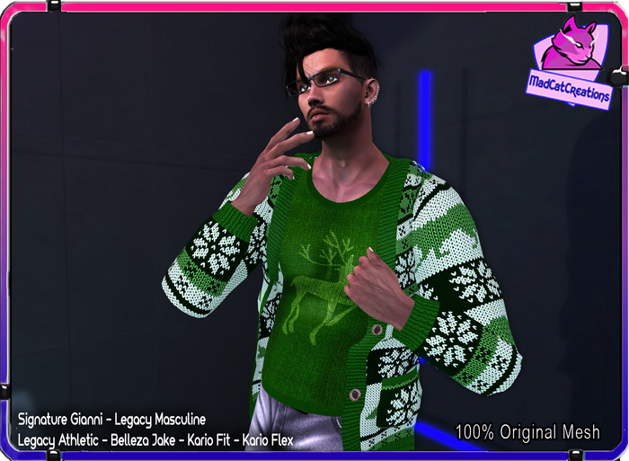 Second Life Marketplace - MCC - men - cardigan and t - wolf green
