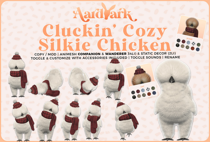 Second Life Marketplace - Aardvark : Cluckin' Cozy Silkie Chicken - White