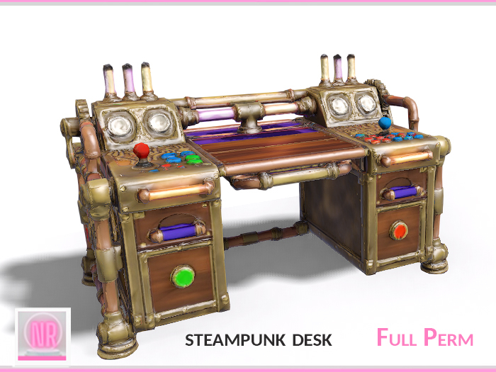 Second Life Marketplace - Steampunk Industrial Desk Retro Gamer Style ...