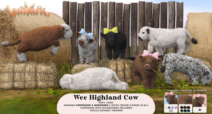 Second Life Marketplace - Aardvark : Wee Highland Cow companion - FATPACK