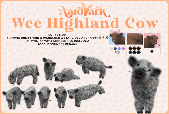 Second Life Marketplace - Aardvark : Wee Highland Cow companion ...