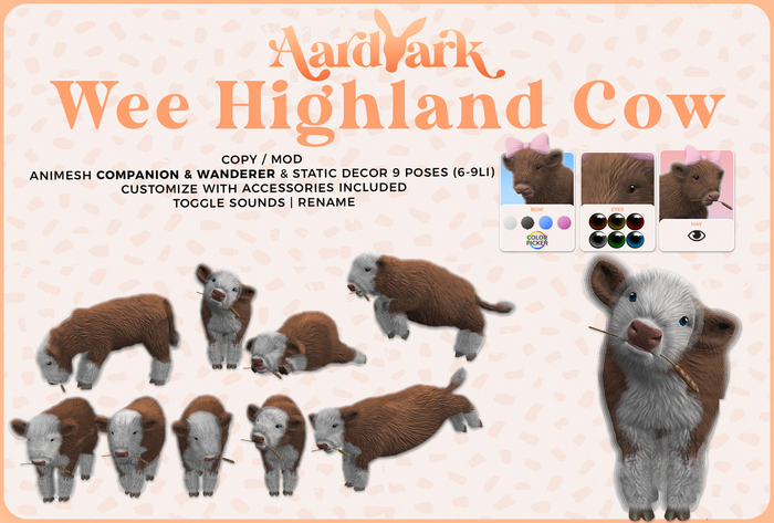 Second Life Marketplace - Aardvark : Wee Highland Cow companion - Rusty