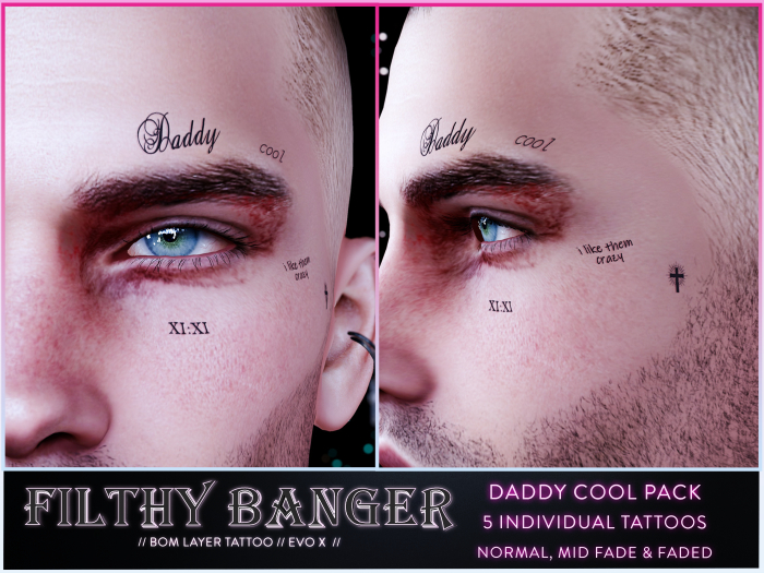 Second Life Marketplace - FB - Daddy cool face tattoo pack - (lel EvoX) 2k