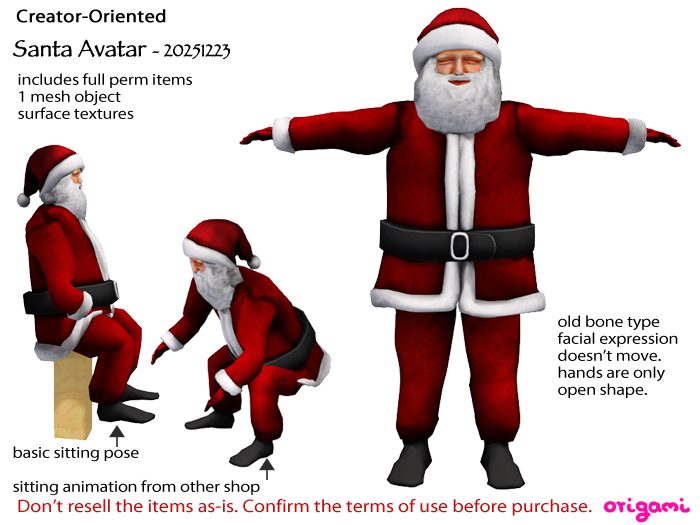 Second Life Marketplace - origami~* Santa avatar 20251223