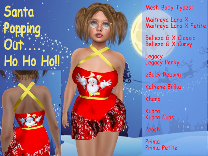 Second Life Marketplace - SANTA POPPING OUT CHRISTMAS CROSS STRAP DRESS ...