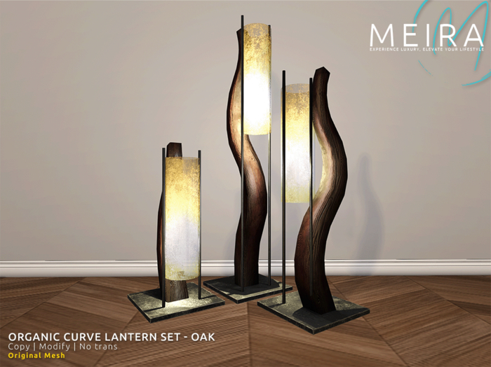 Second Life Marketplace - Meira Organic Curve Lantern Set - Oak