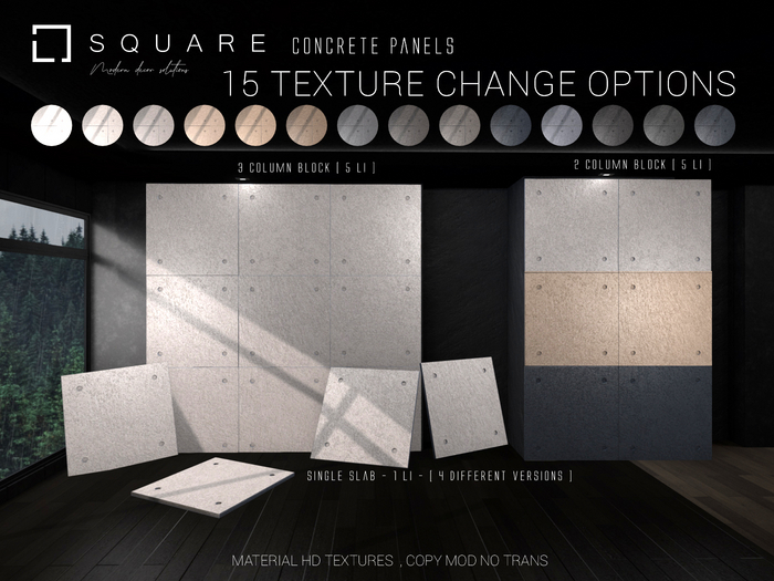 Second Life Marketplace - [ SQUARE ] - Concrete Wall Panels ( 15 ...