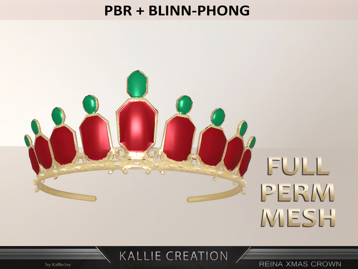 Second Life Marketplace - KJ Reina Xmas Crown - PBR + Blinn-Phong
