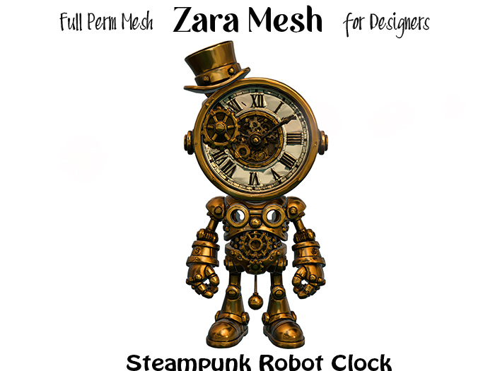 Second Life Marketplace - ZM PBR Steampunk Robot Clock FULL PERM MESH