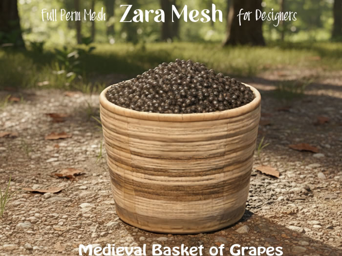 Second Life Marketplace - ZM PBR Medieval Basket of Grapes FULL PERM MESH