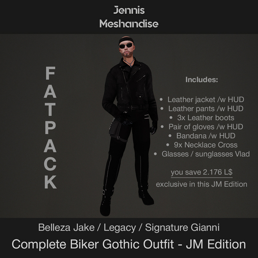 Second Life Marketplace - Complete Biker Gothic Outfit Fatpack for Men ...