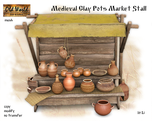 Second Life Marketplace - Medieval Clay Pots Market Stall - Old World ...