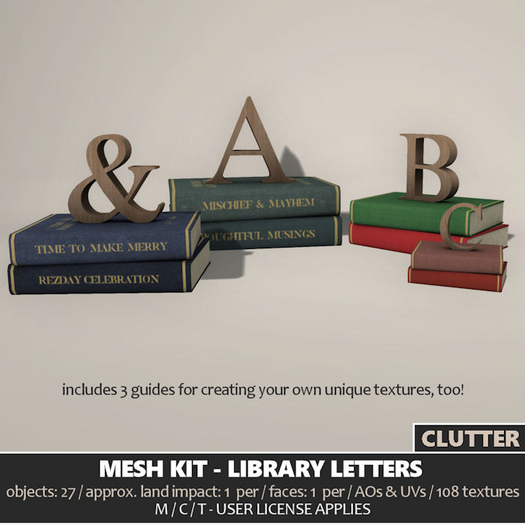 Second Life Marketplace - Clutter - Mesh Kit - Library Letters