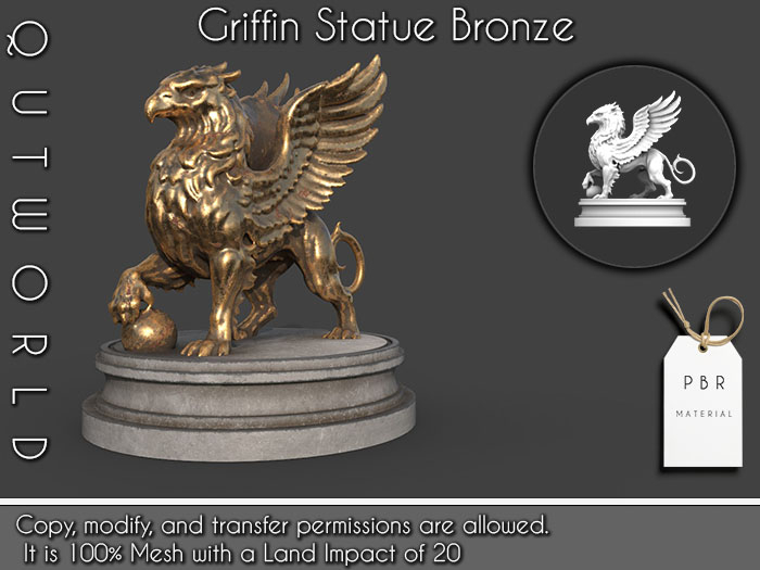 Second Life Marketplace - .::QUTWORLDT Griffin Statue Bronze (Low Poly ...