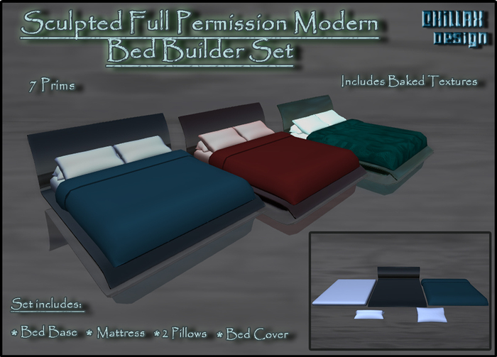 Second Life Marketplace - Sculpt Full Permission Modern Bed Builder Set