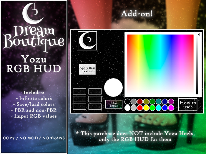 Second Life Marketplace - [Dream Boutique] Yozu RGB HUD [Add-on]