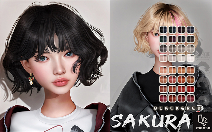 Second Life Marketplace - [monso] Sakura Hair /Black & Red
