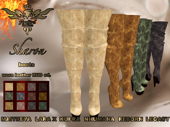 Second Life Marketplace - Firebird Sharon boots worn leather HUD
