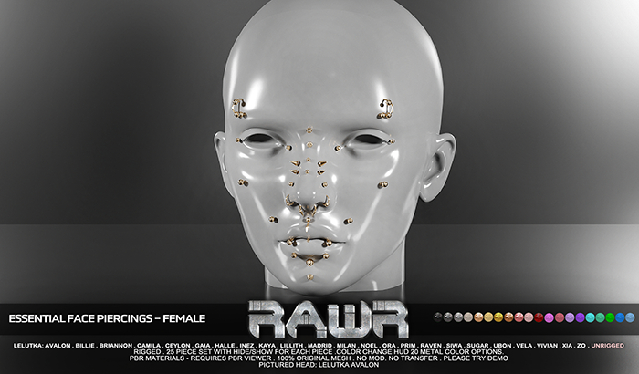Second Life Marketplace - RAWR! Essential Face Piercings FEMALE DEMO ...