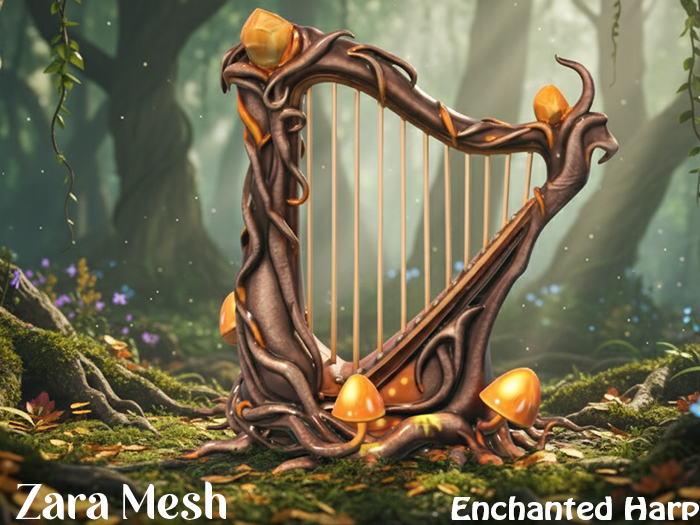Second Life Marketplace - ZM PBR Enchanted Forest Harp FULL PERM MESH