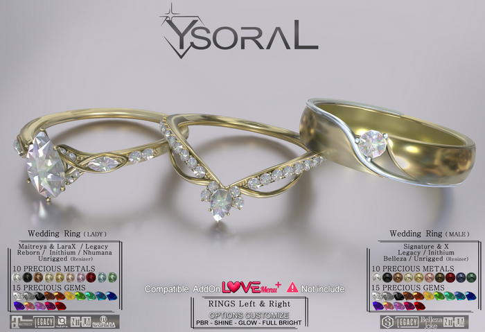 Second Life Marketplace - ~~ Ysoral ~~ .:Set Rings Wedding Laurie ...