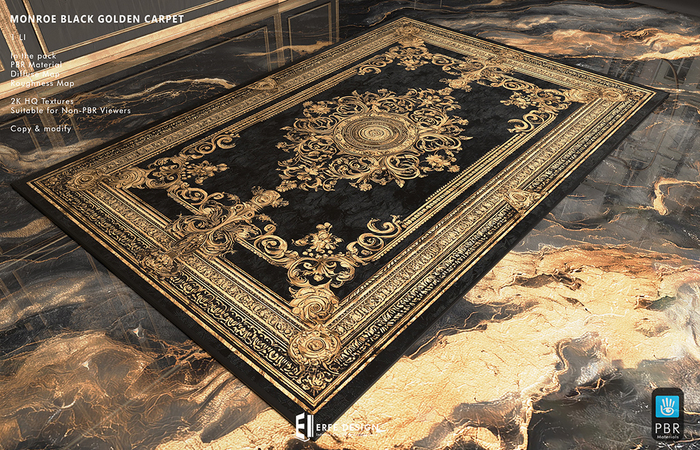 Second Life Marketplace - Monroe Carpet Black & Gold PBR [Erfe Design]*