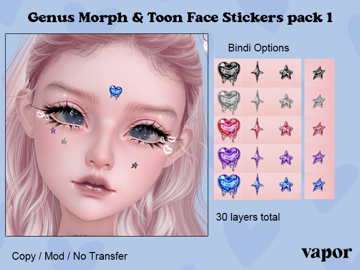 Second Life Marketplace - Vapor: Genus Morph & Toon Face Stickers Pack ...