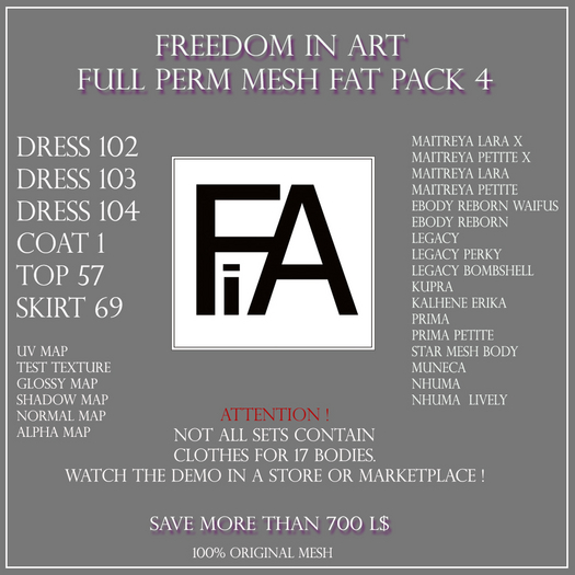 Second Life Marketplace - Freedom in Art - Full Perm Mesh Fat Pack 4