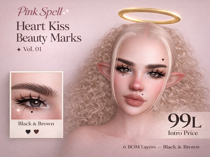 Second Life Marketplace - Pink Spell - Heart Kiss Beauty Marks 3 Heart ...