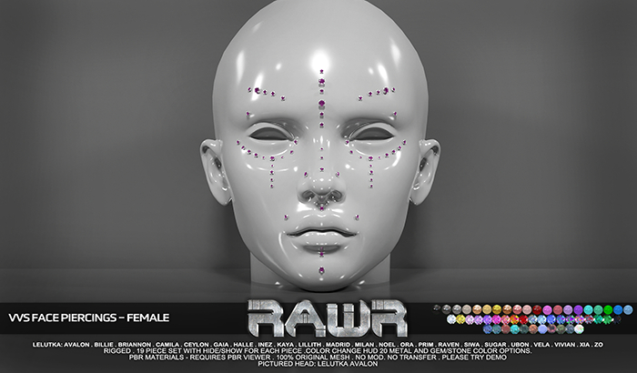 Second Life Marketplace - RAWR! VVS Facial Piercings FEMALE v1 (add me)