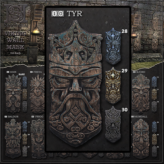 Second Life Marketplace - 30 Tyr Stone - Viking Wall Masks - [MoonSha]