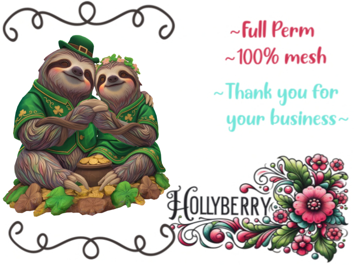 Second Life Marketplace - HB: St Patrick's Day Sloth Couple FuLL PERM