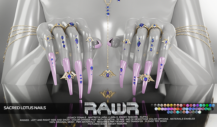 Second Life Marketplace - RAWR! Sacred Lotus Nails DEMO (add me)