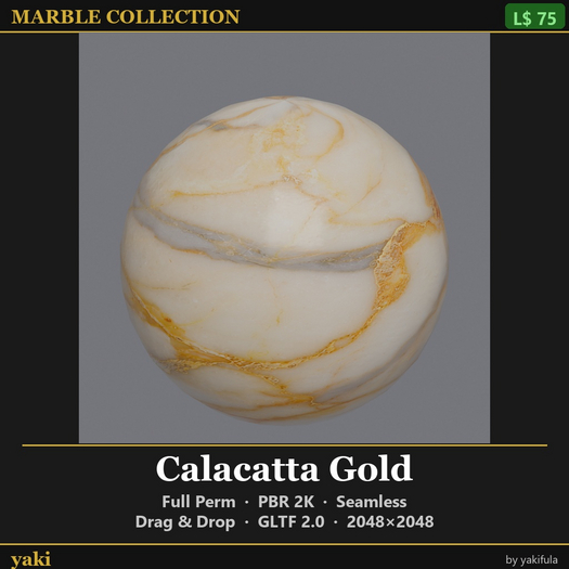 Second Life Marketplace - [yaki] Calacatta Gold - Full Perm PBR Texture ...