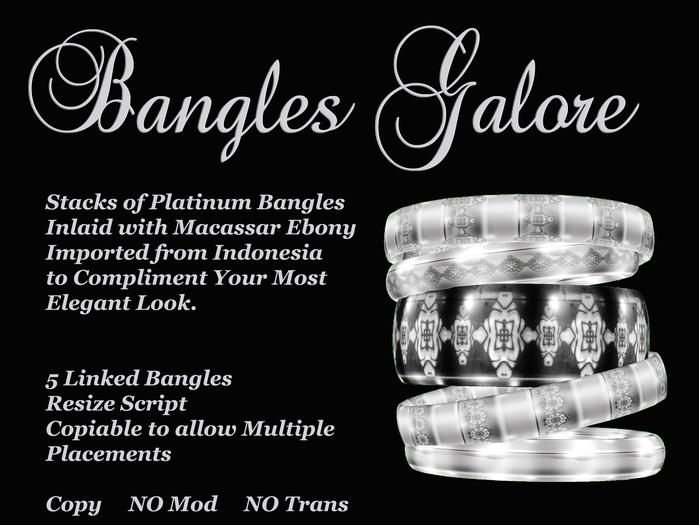 Second Life Marketplace - Bangles Galore Platinum and Ebony