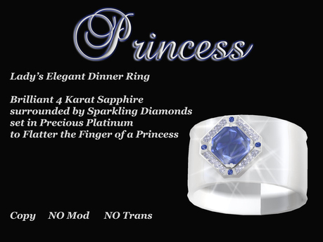 Second Life Marketplace - PRINCESS Sapphire and Platinum Dinner Ring ...
