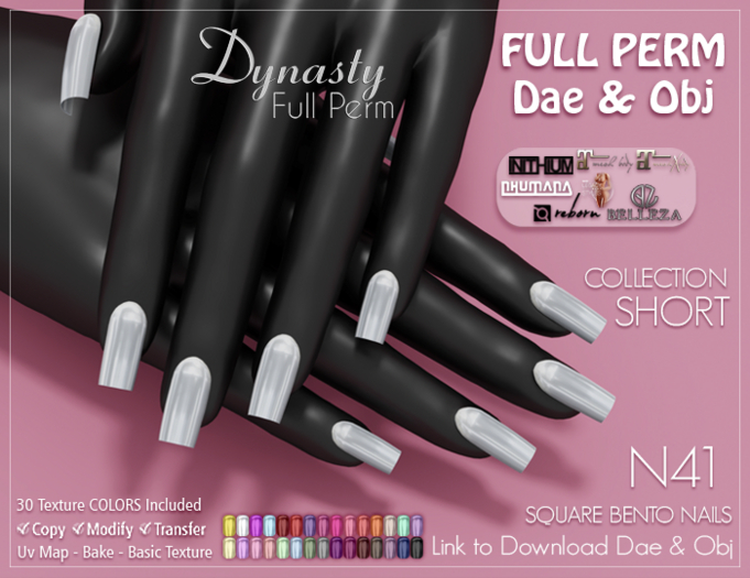 Second Life Marketplace - Dynasty - Nails BENTO Square Short N41 Dae & Obj